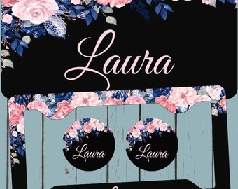 Black Floral License Plate-monogram Car Tag Front License | Etsy