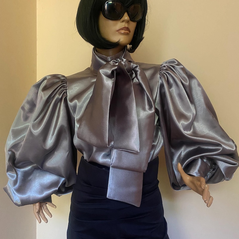 High Neck Metallic Blouse - Etsy