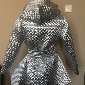Silver Glossy Jacket, Silver Shiny Jacket, Women's Quilted Metallic ...