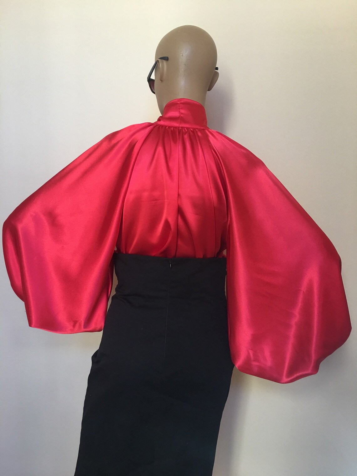 Formal Womens Silk Blouse/ Red Cocktail Satin Blouse/satin Bow - Etsy