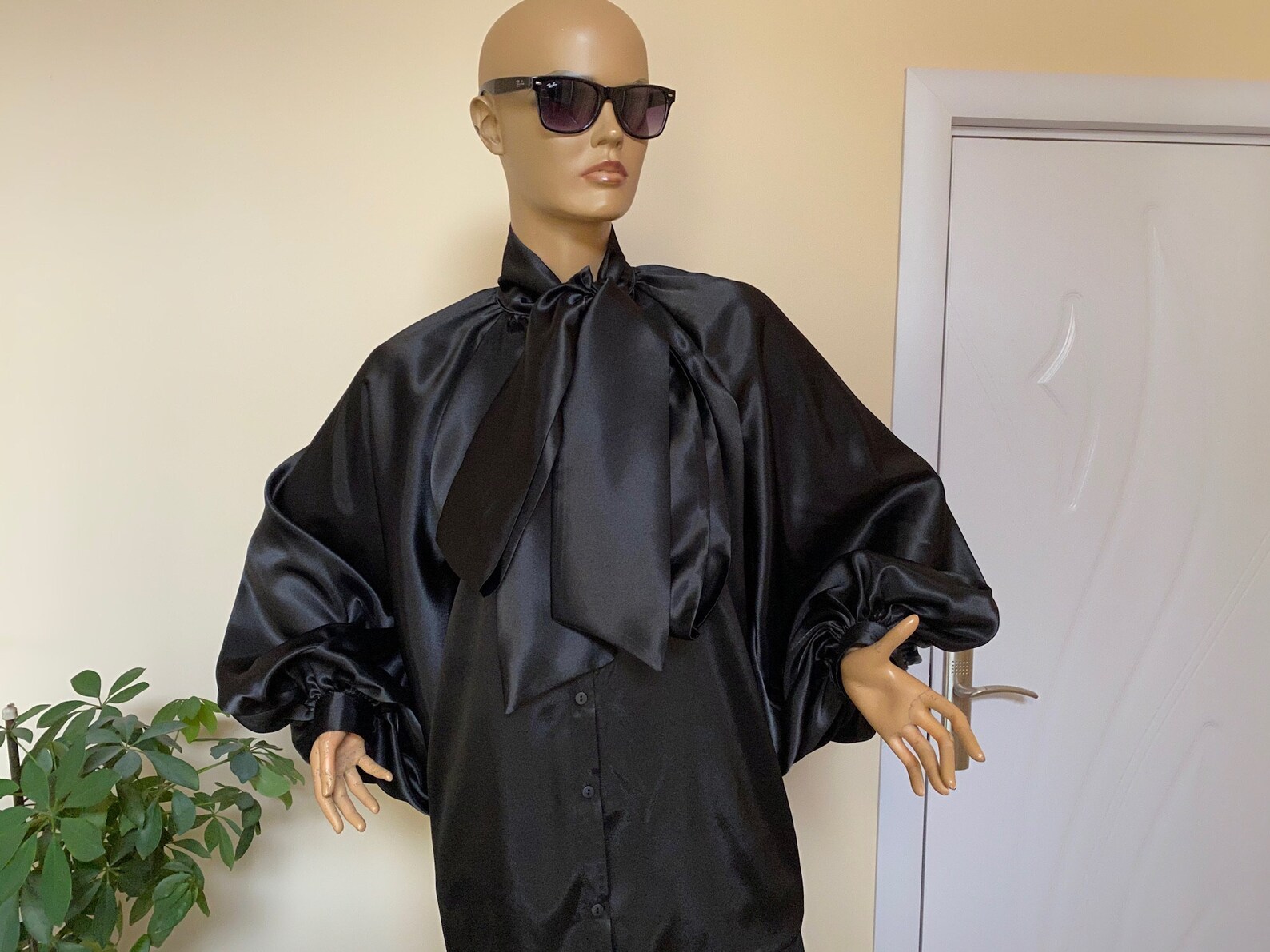 Satin Bow Blouse Formal Womens Satin Blouse/ Black Cocktail | Etsy