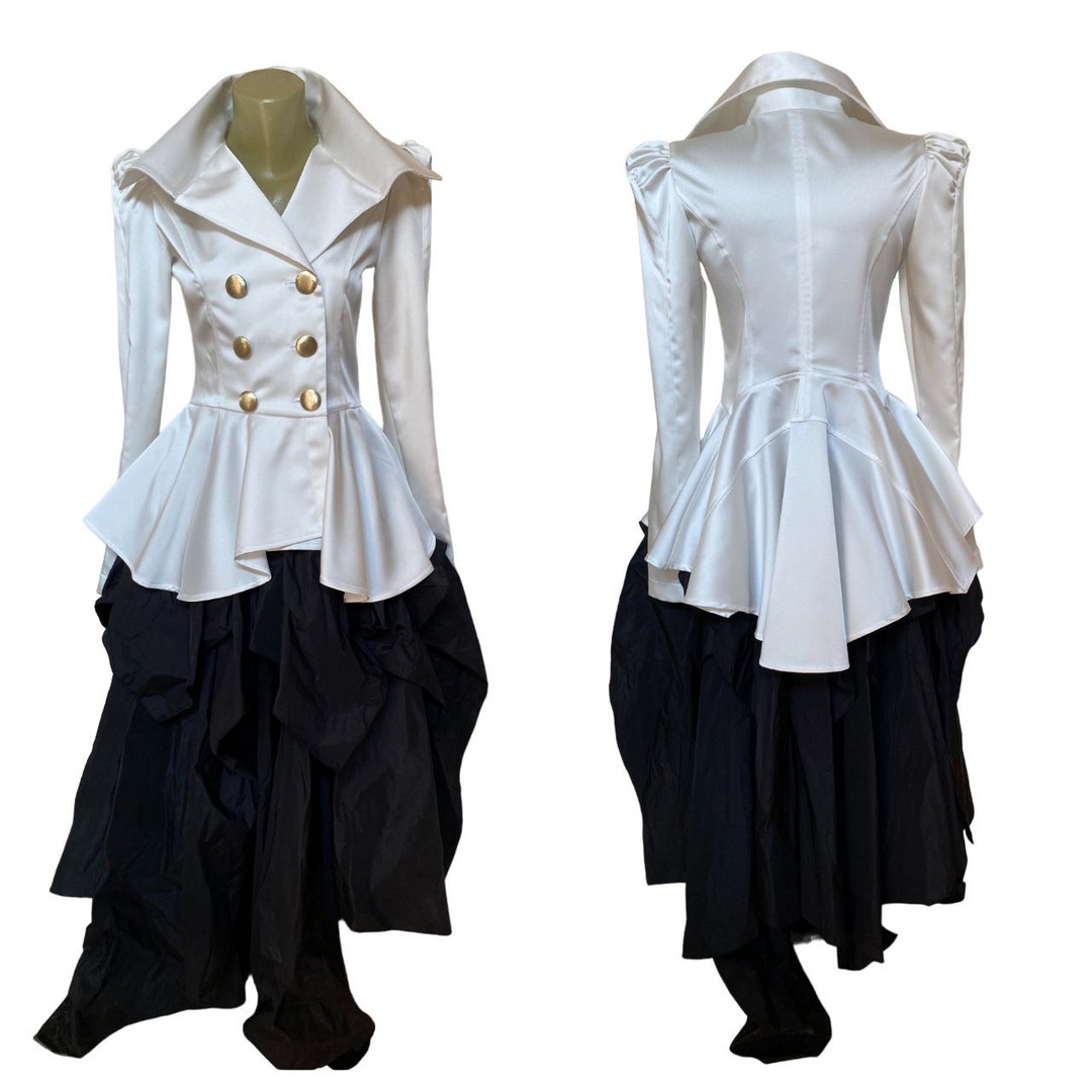 White Satin Formal Coat, White Evening Coat, White Dress Coat, Tail ...