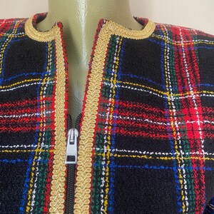 Vintage Style Plaid Tweed Jacket With Gold Trim, Black Tartan Jacket ...
