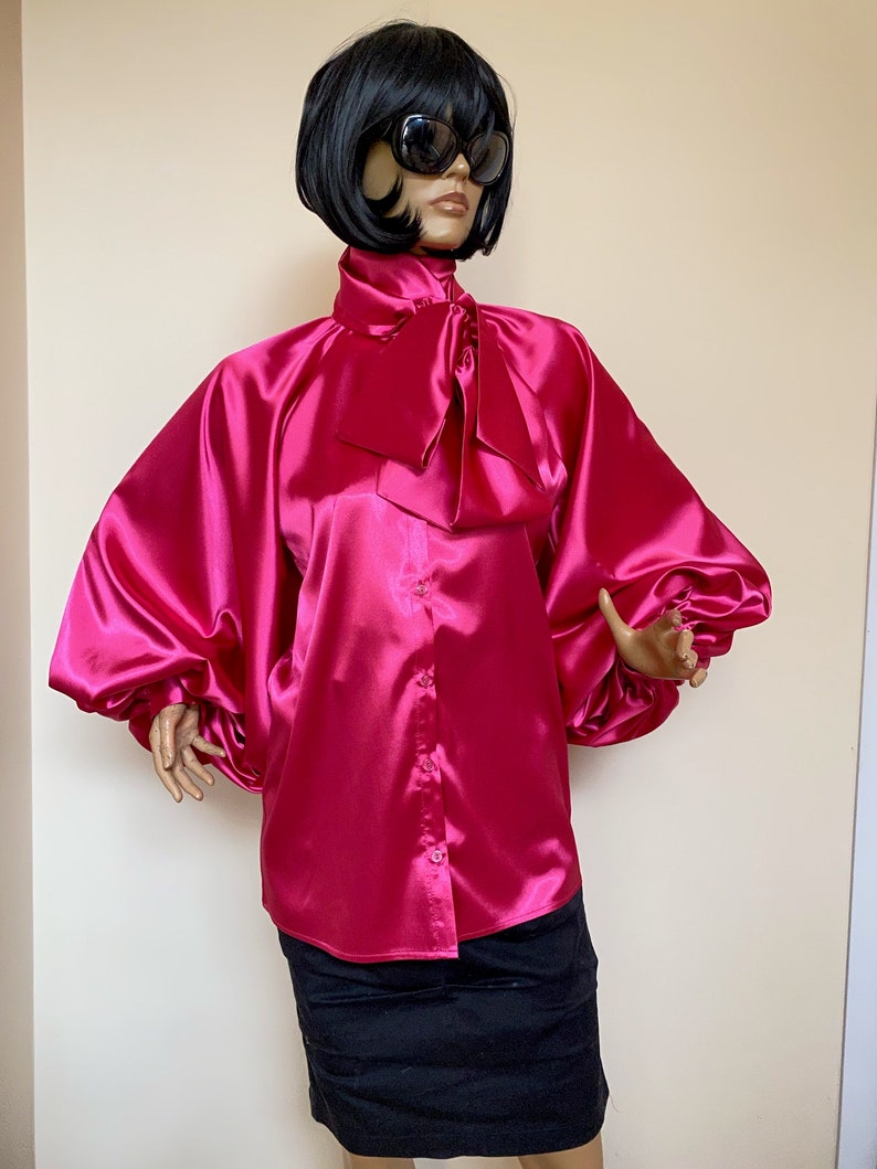 Hot Pink Formal Womens Satin Blouse Cocktail Satin Blouse | Etsy