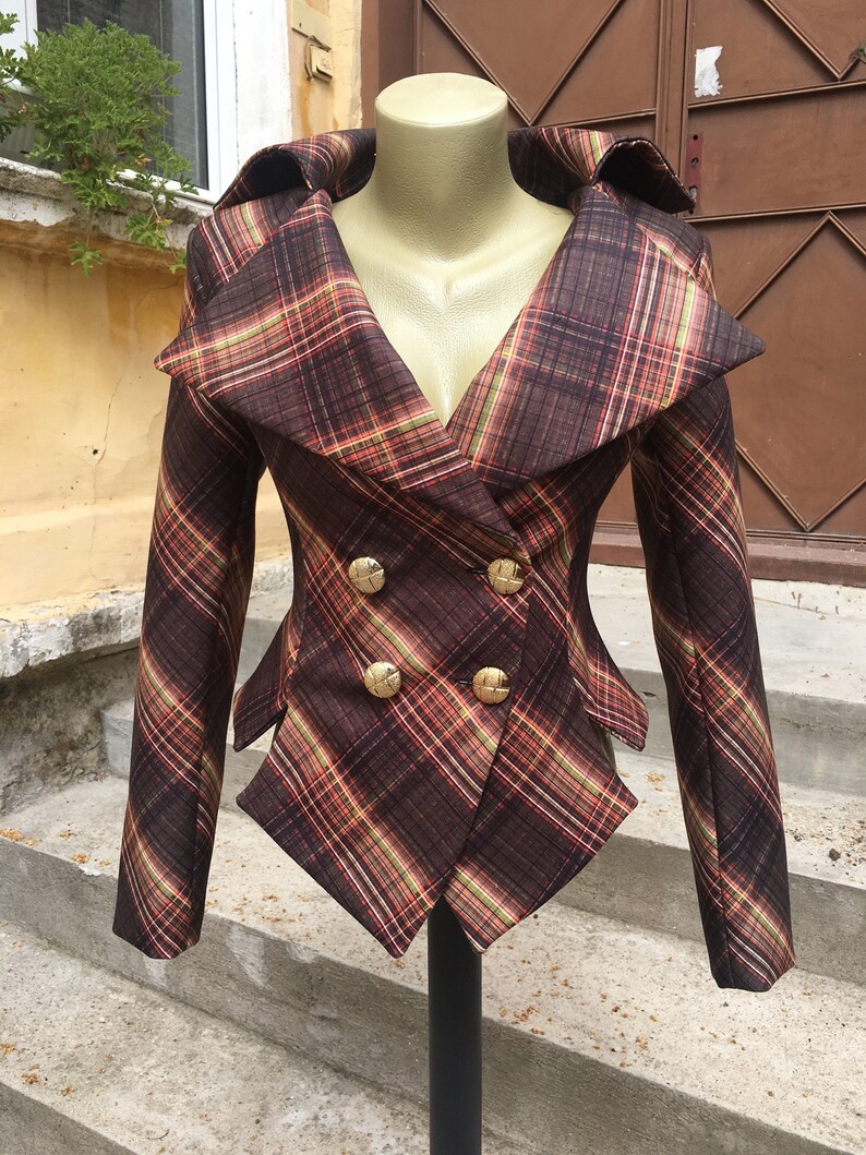 Plaid Womens Jacket, Punk Jacket, Avant Garde Jacket, Wool Blazer ...