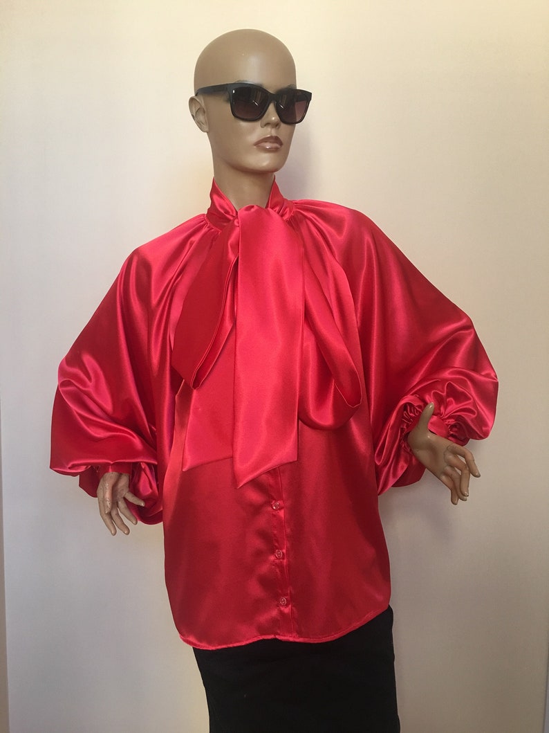 Formal Womens Silk Blouse/ Red Cocktail Satin Blouse/satin Bow | Etsy