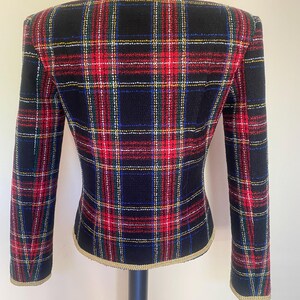Vintage Style Plaid Tweed Jacket With Gold Trim, Black Tartan Jacket ...