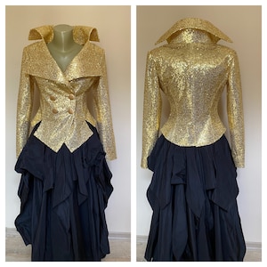 Gold Sequin Jacket, Womens Luxury Iridescent Sequined Fitted Formal ...