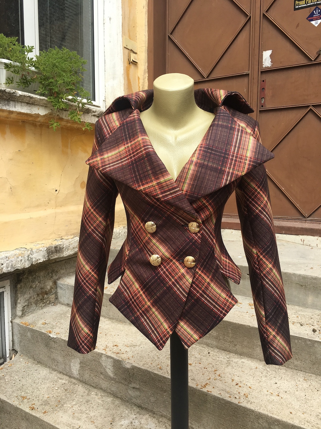 Plaid Womens Jacket, Punk Jacket, Avant Garde Jacket, Wool Blazer ...