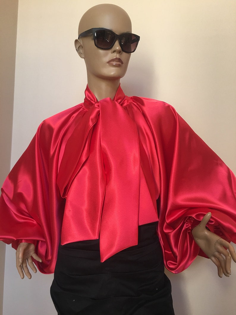 Formal Womens Silk Blouse/ Red Cocktail Satin Blouse/satin Bow | Etsy