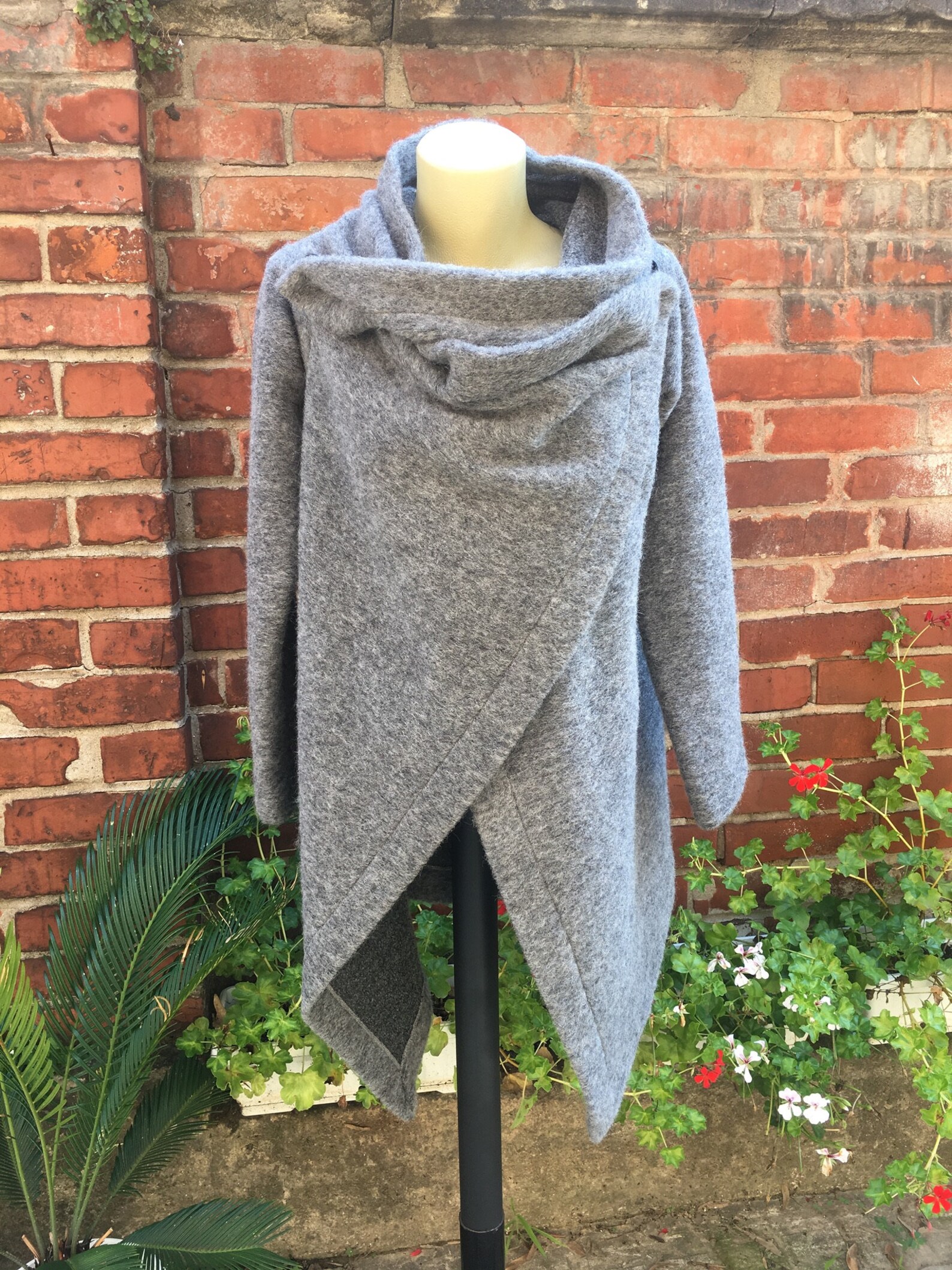 Black Wool Square Wrap Coat - Cardigan /cowl Neck Asymmetrical ...