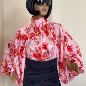 Pink Formal Womens Silk Bow Blouse Multicolored Printed - Etsy
