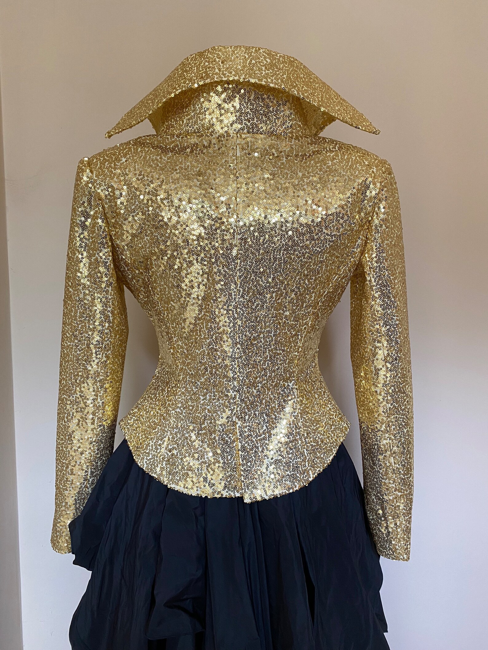 Gold Sequin Jacket, Womens Luxury Iridescent Sequined Fitted Formal ...