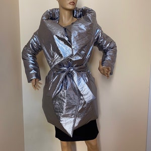 Metallic Silver Winter Down Coat, Wrapped Puffer Coat, Loose Winter ...