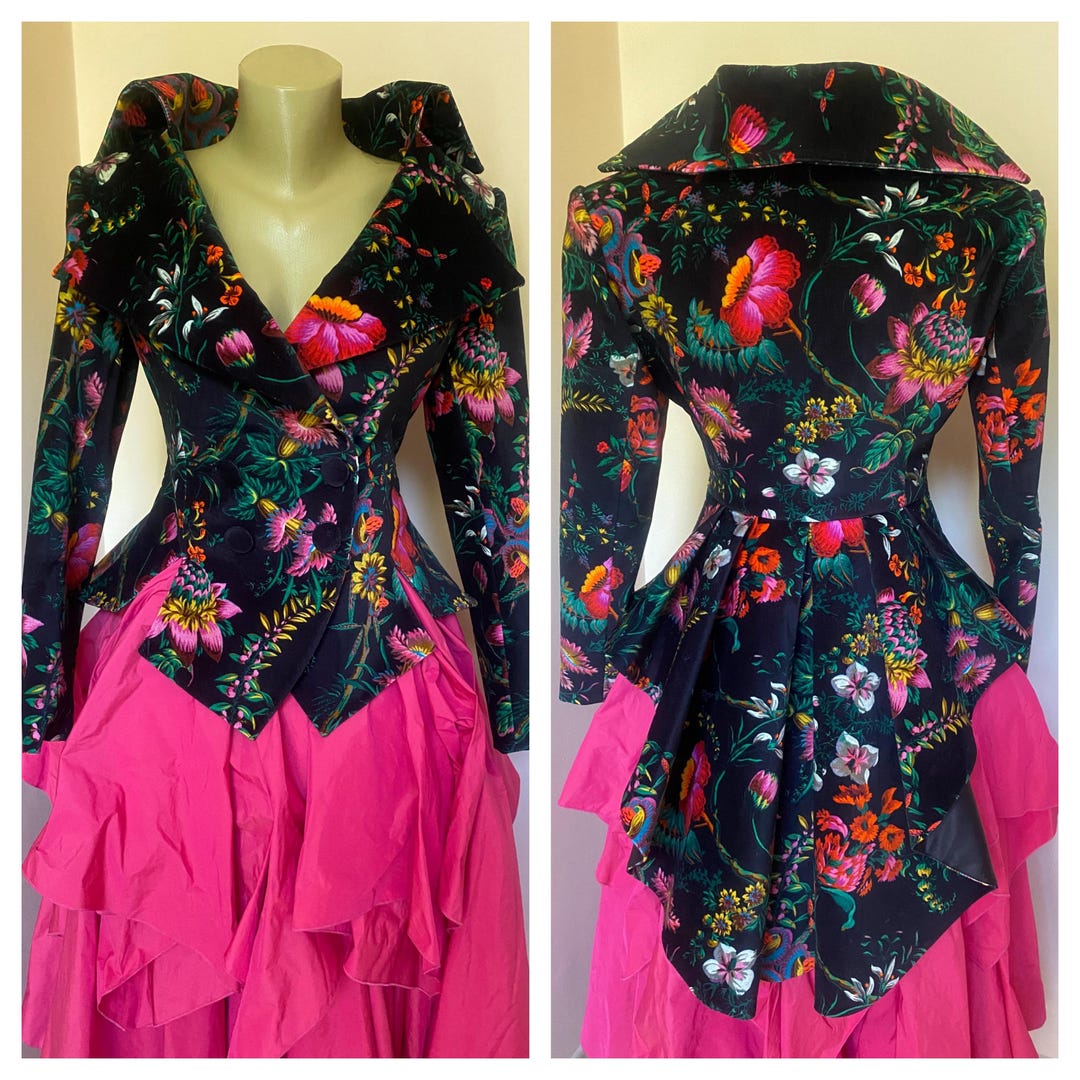 High Low Velvet Jacket, Gothik Victorian Style Black Womens Floral ...