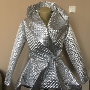 Silver Glossy Jacket, Silver Shiny Jacket, Women's Quilted Metallic ...