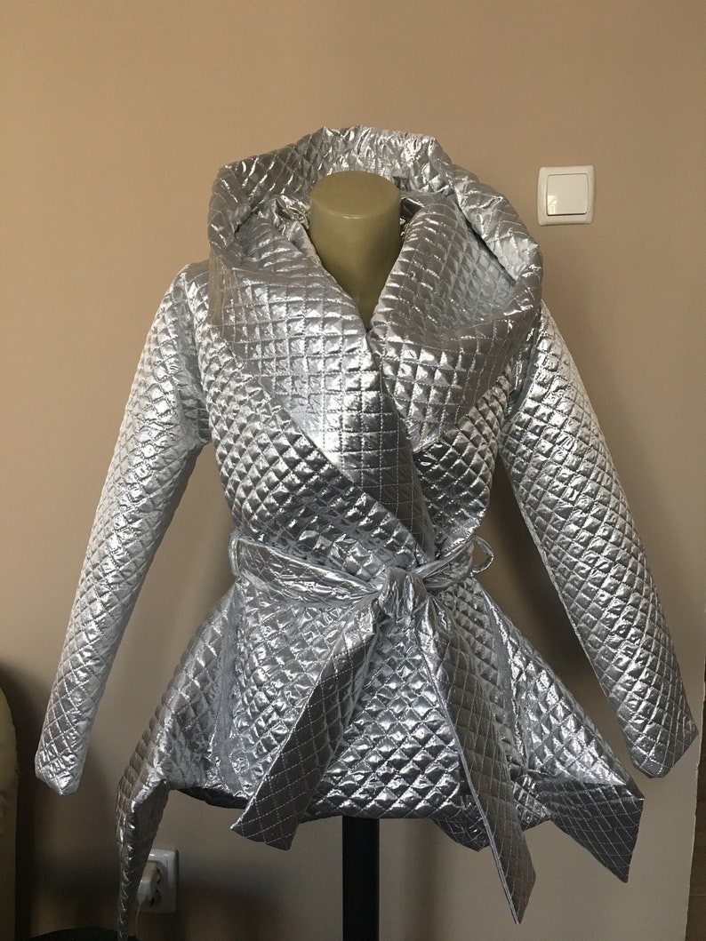 Silver Glossy Jacket, Silver Shiny Jacket, Women's Quilted Metallic ...