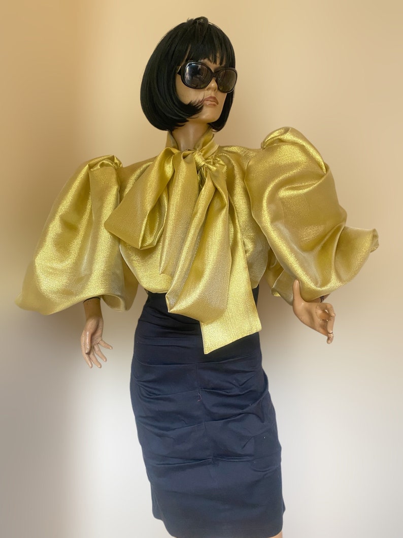 Gold or Silver Blouse, Formal Metallic Brocade Organza Blouse With Bow ...