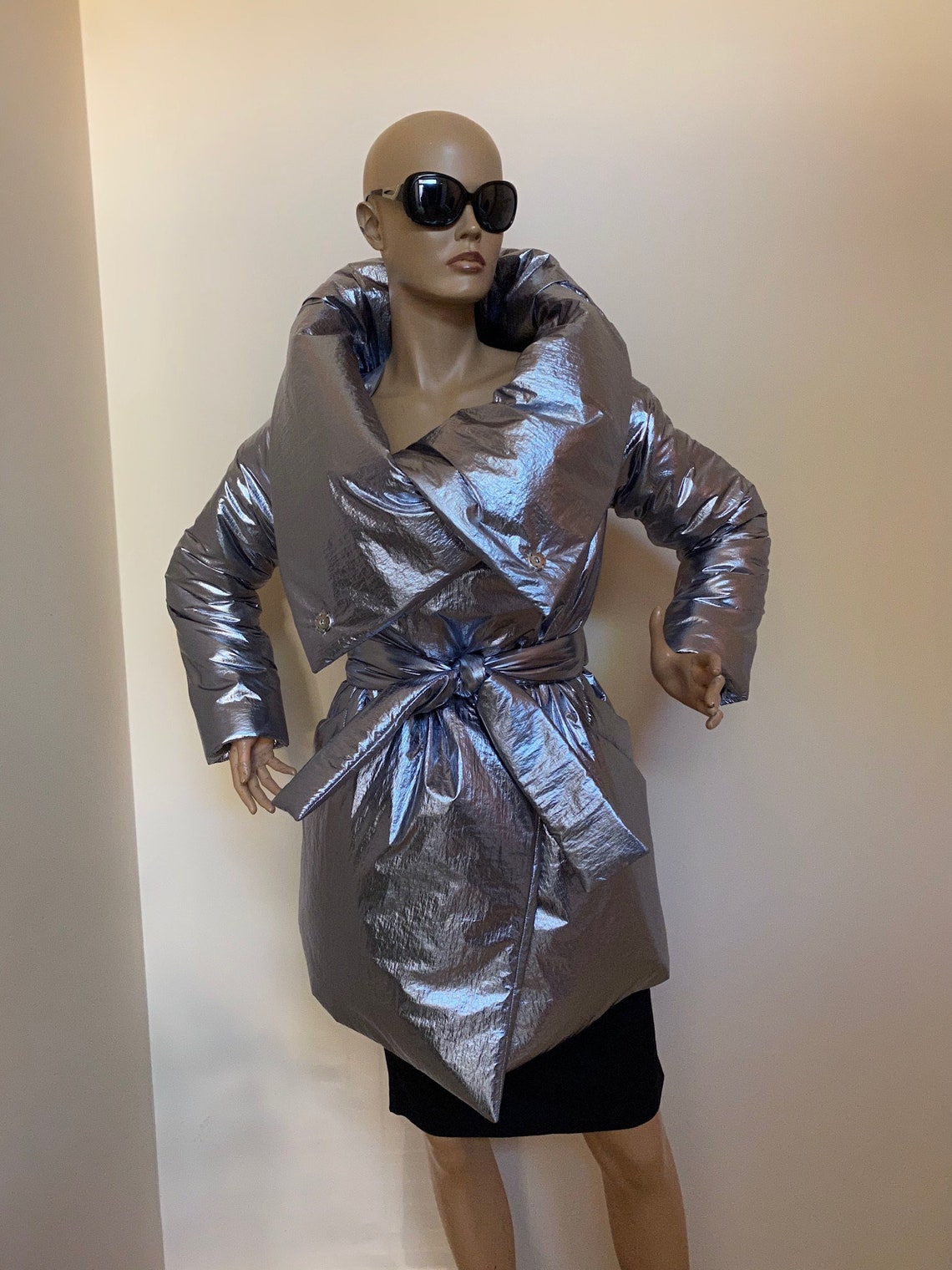 Metallic Silver Winter Down Coat, Wrapped Puffer Coat, Loose Winter ...