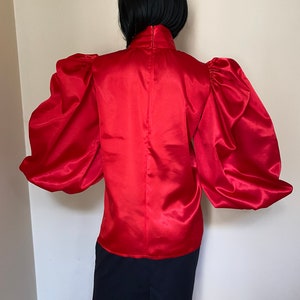 Red Satin Formal Blouse With Victorian Collar and Puffy Sleeves - Etsy