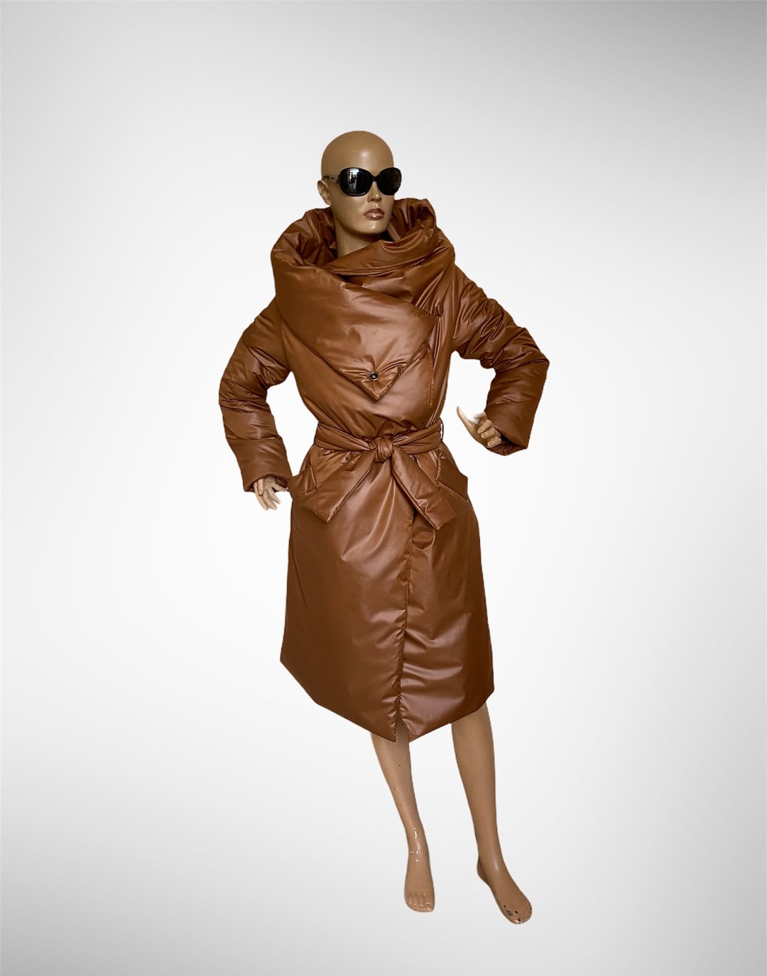 Copper, Brown Winter Down Coat, Wrapped Puffer Coat, Loose Winter ...