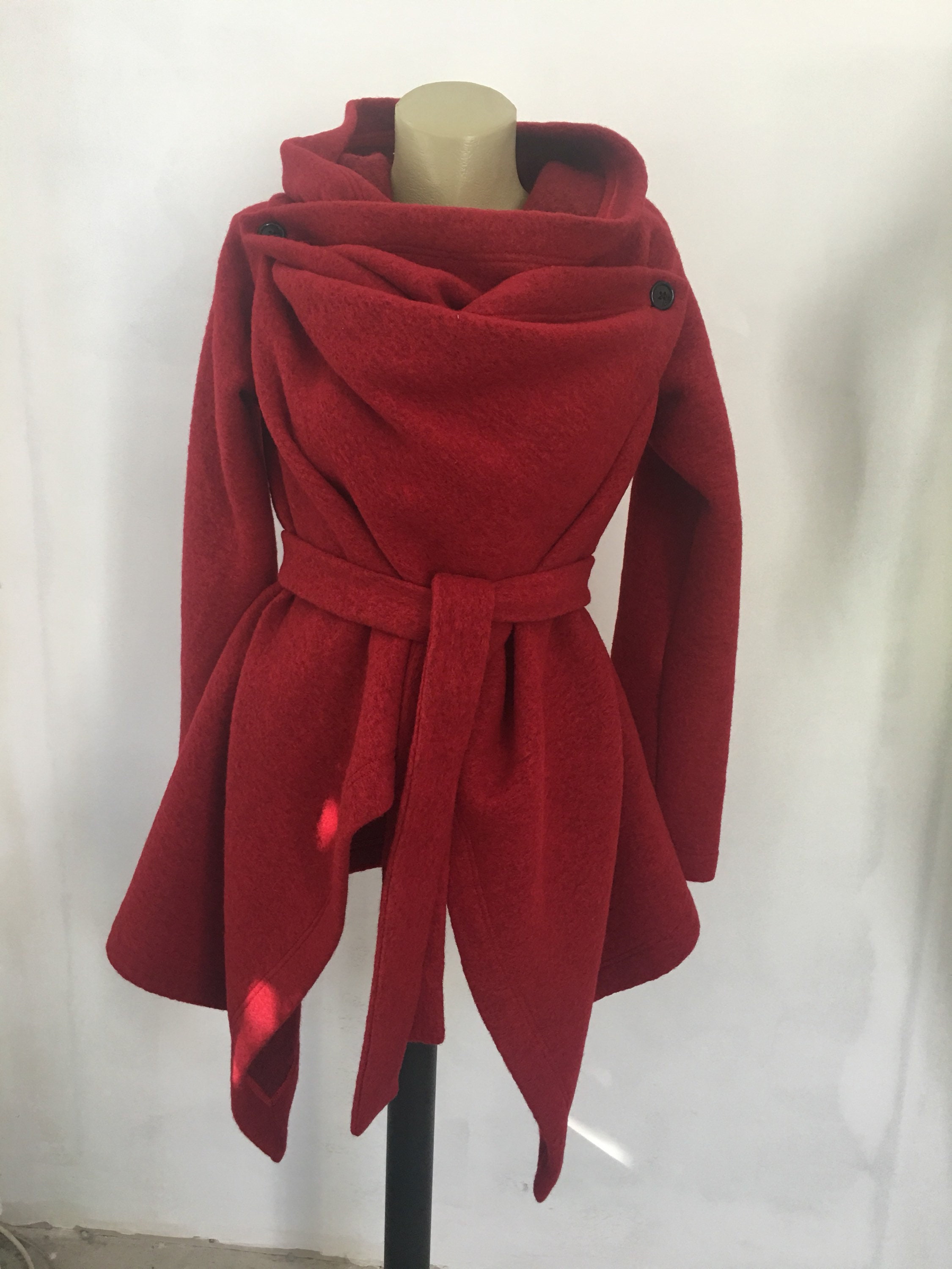Red Square Blanket Wrap Coat - Cardigan/ Cowl Neck Asymmetrical ...