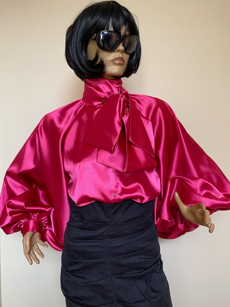 Hot Pink Formal Womens Satin Blouse Cocktail Satin Blouse | Etsy