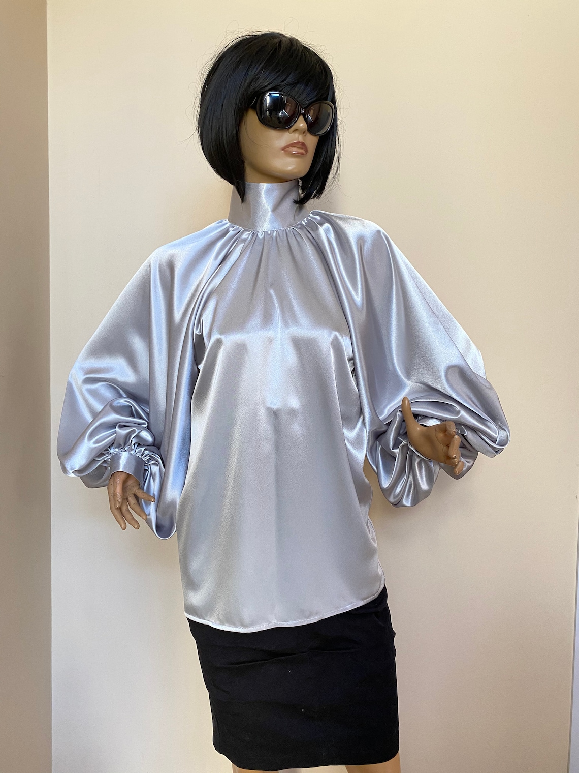 Formal Womens Satin Bow Blouse Silver Cocktail Satin Blouse - Etsy