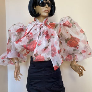 Sheer Bow Blouse, Organza Pussy Bow Shirt, See Through Cocktail Tie up ...