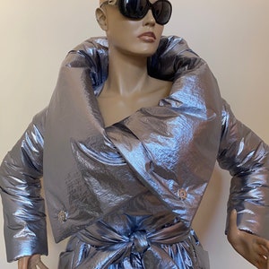 Metallic Silver Winter Down Coat, Wrapped Puffer Coat, Loose Winter ...