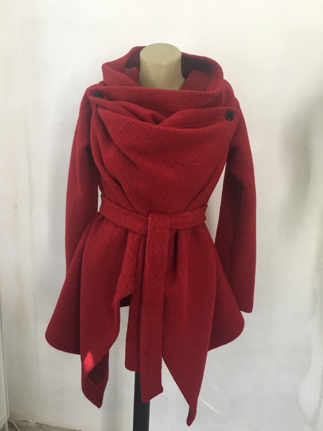 Red Square Blanket Wrap Coat - Cardigan/ Cowl Neck Asymmetrical ...