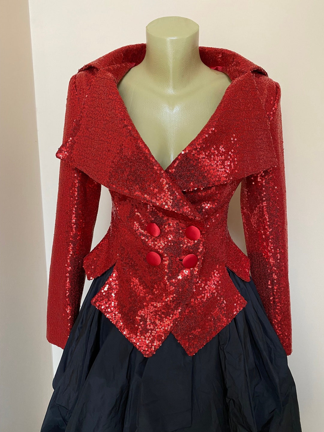 Red Sequin Jacket, Womens Luxury Iridescent Sequined Fitted Formal ...