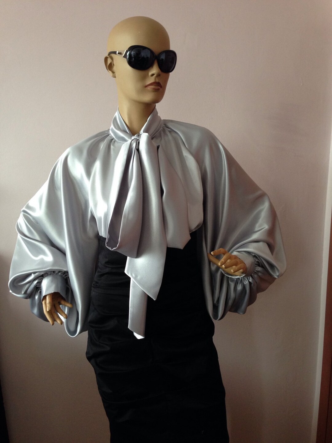 Formal Silver Satin Blouse: Womens Cocktail Bow Shirt - Etsy