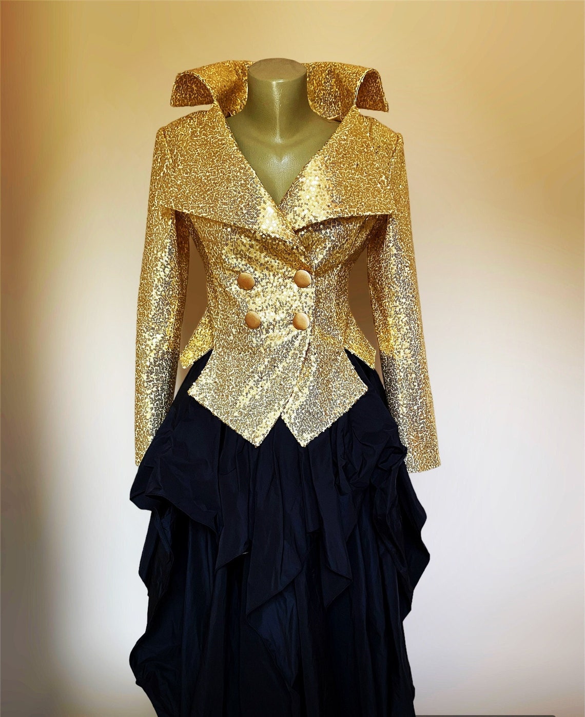 Gold Sequin Jacket, Womens Luxury Iridescent Sequined Fitted Formal ...