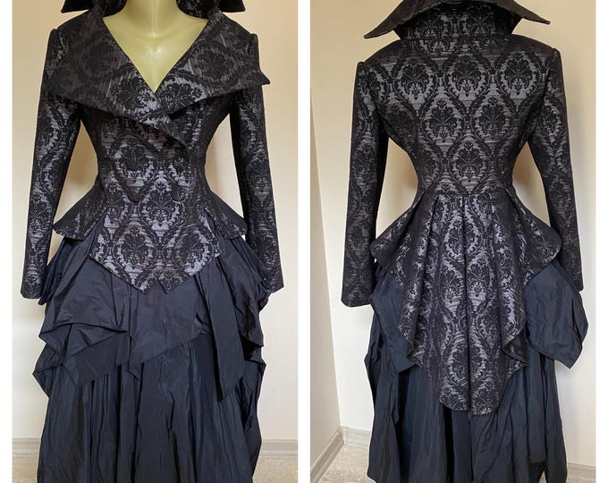 Black and Silver Tapestry Tailcoat, Tuxedo Tails Women, Steampunk ...