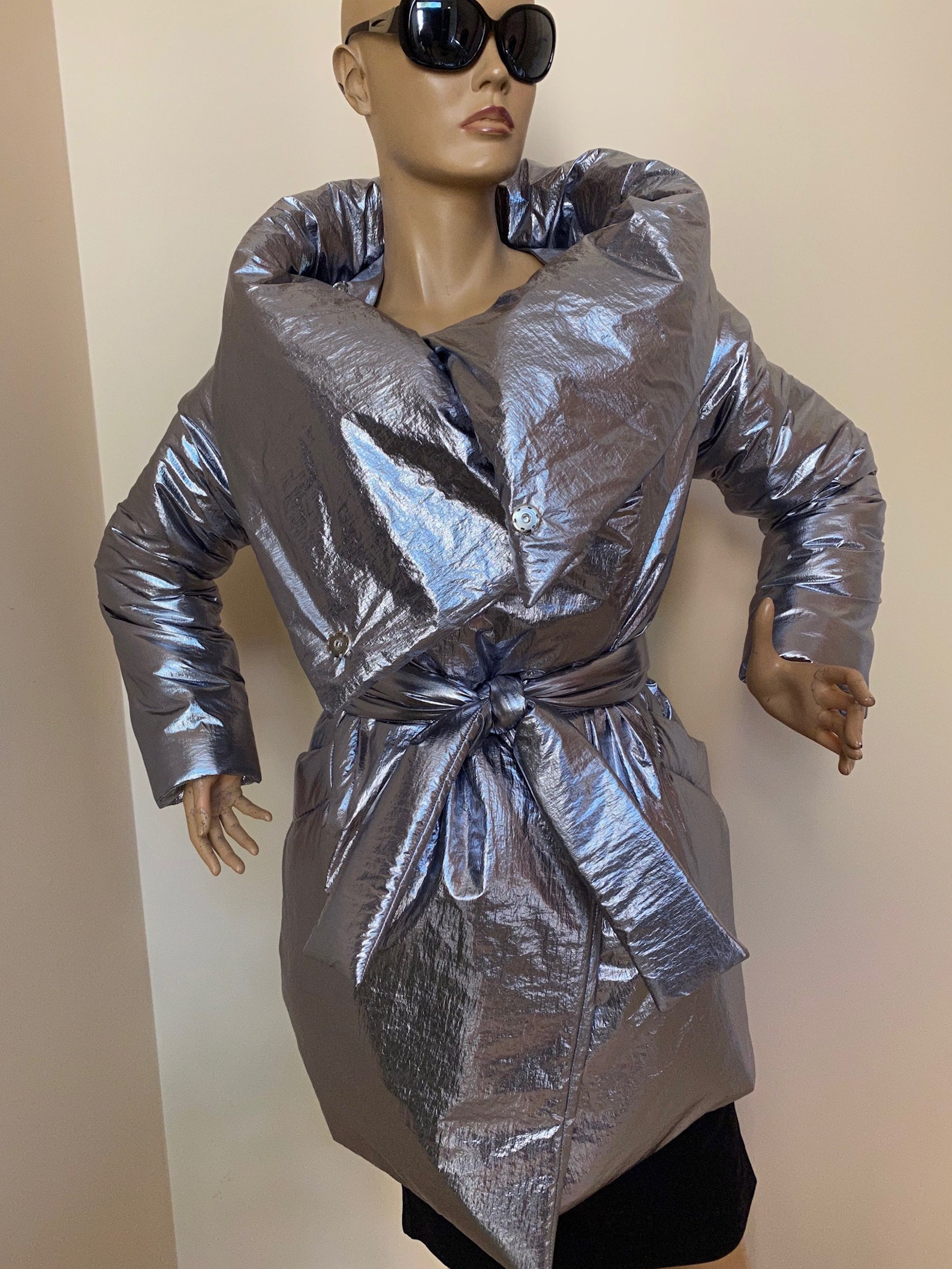 Metallic Silver Winter Down Coat Wrapped Puffer Coat Loose | Etsy