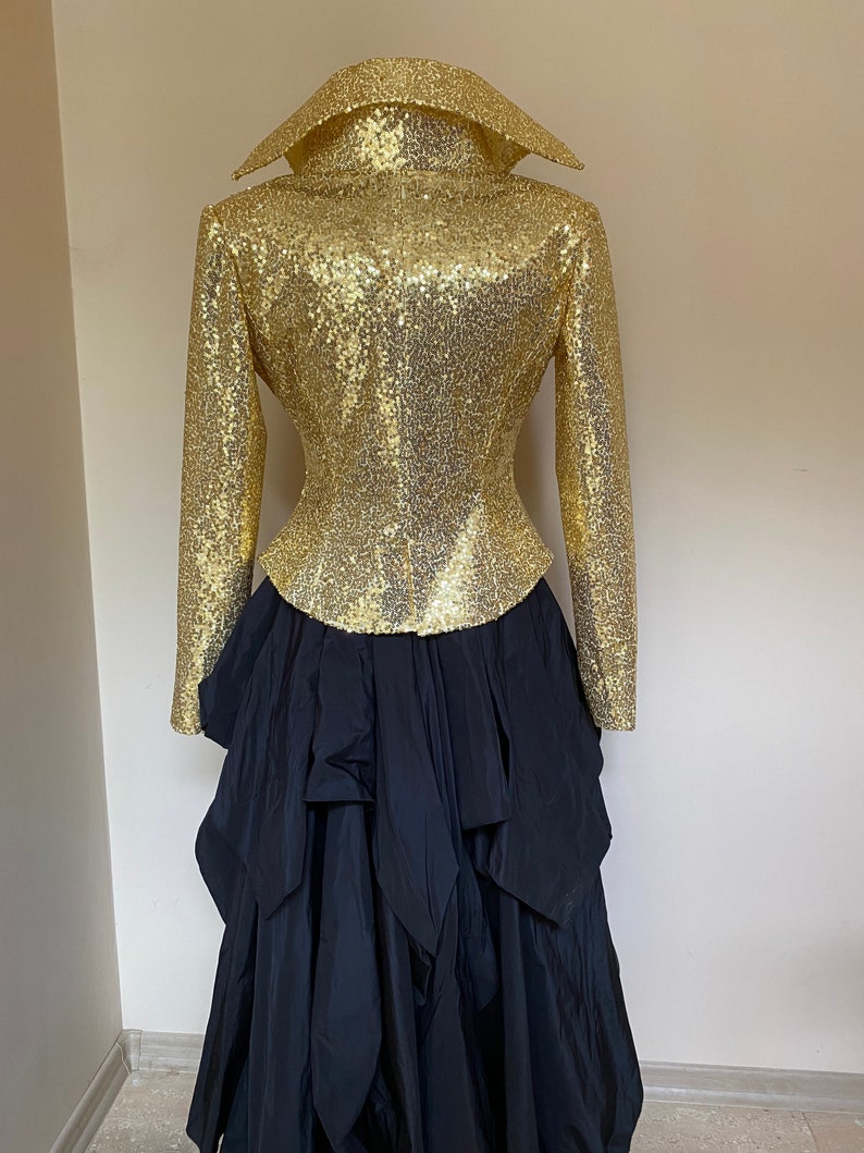 Gold Sequin Jacket, Womens Luxury Iridescent Sequined Fitted Formal ...