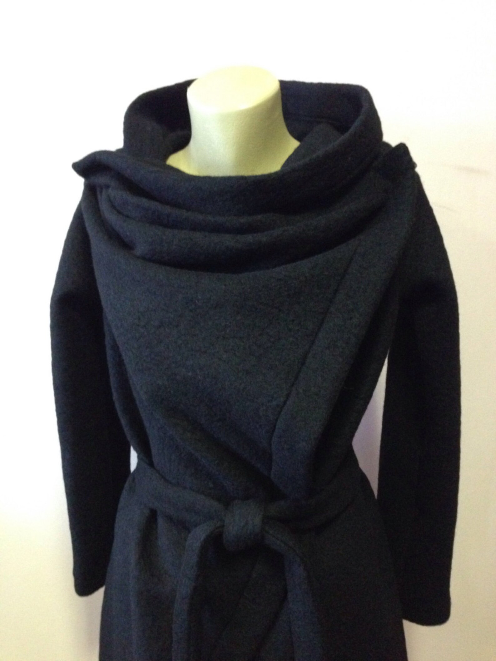 Black Wool Square Wrap Coat - Cardigan /cowl Neck Asymmetrical ...