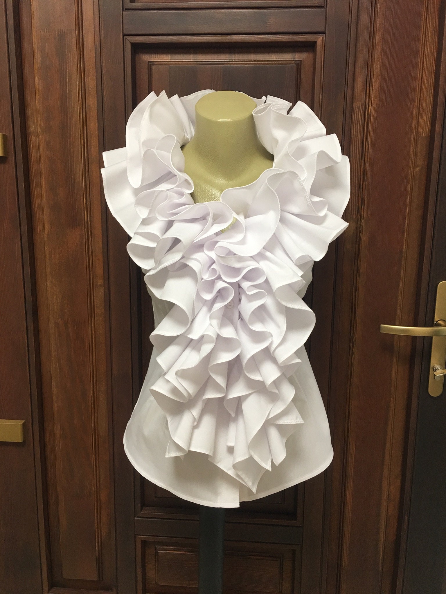 Ruffled Cotton Shirt/womens White Romantic Blouse/sleeveless | Etsy