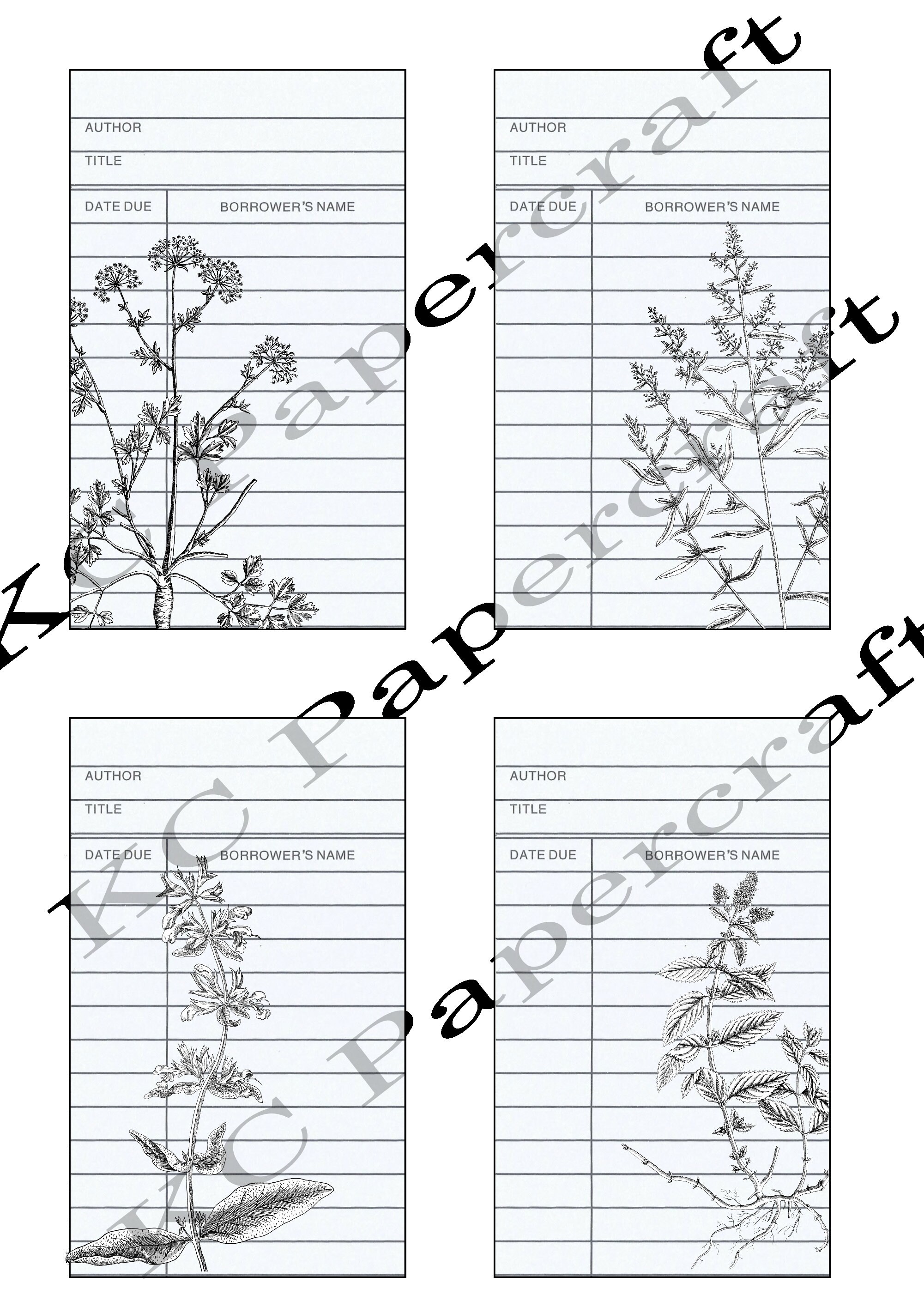 Botanical Library Cards, Digital Download for Journaling, Junk Journals ...