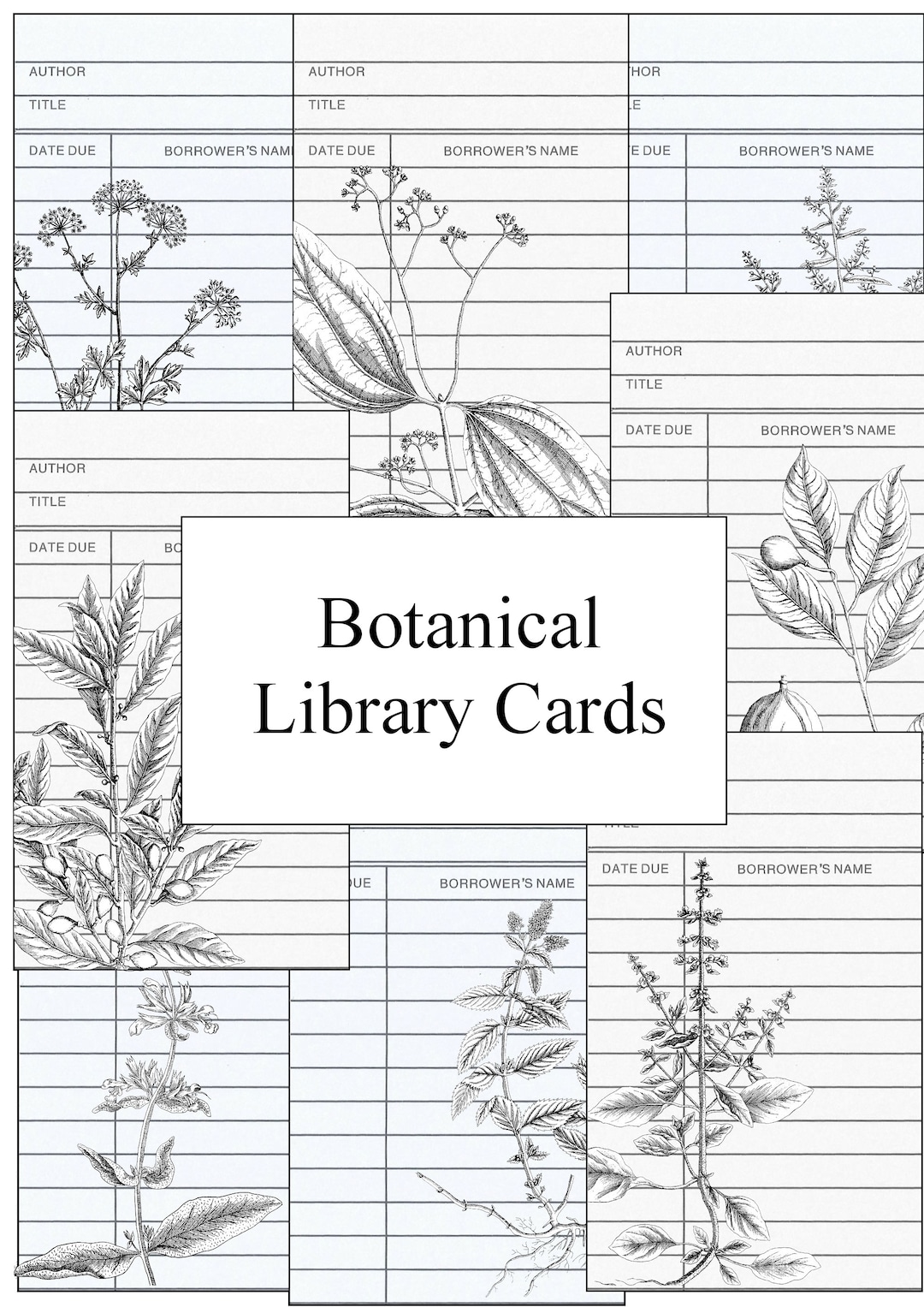 Botanical Library Cards, Digital Download for Journaling, Junk Journals ...