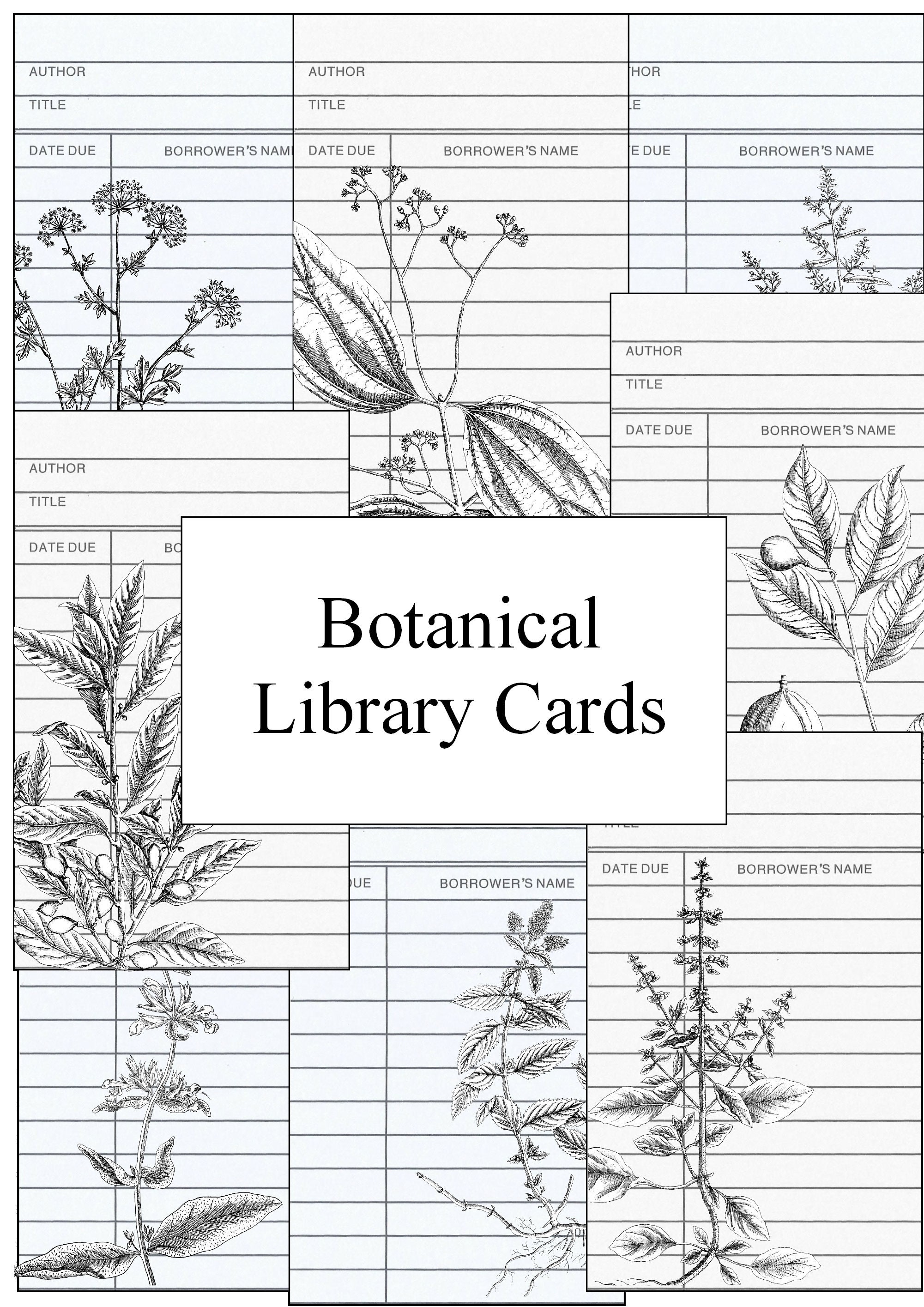 Botanical Library Cards, Digital Download for Journaling, Junk Journals ...