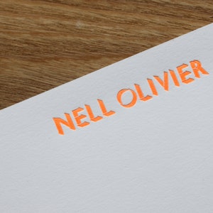 Fluorescent Personalised Note Cards - Letterpress Printed Neon Pink or ...