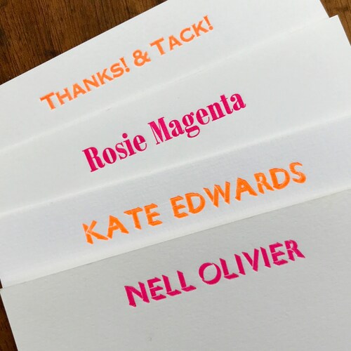 Fluorescent Personalised Note Cards Letterpress Printed Neon - Etsy UK