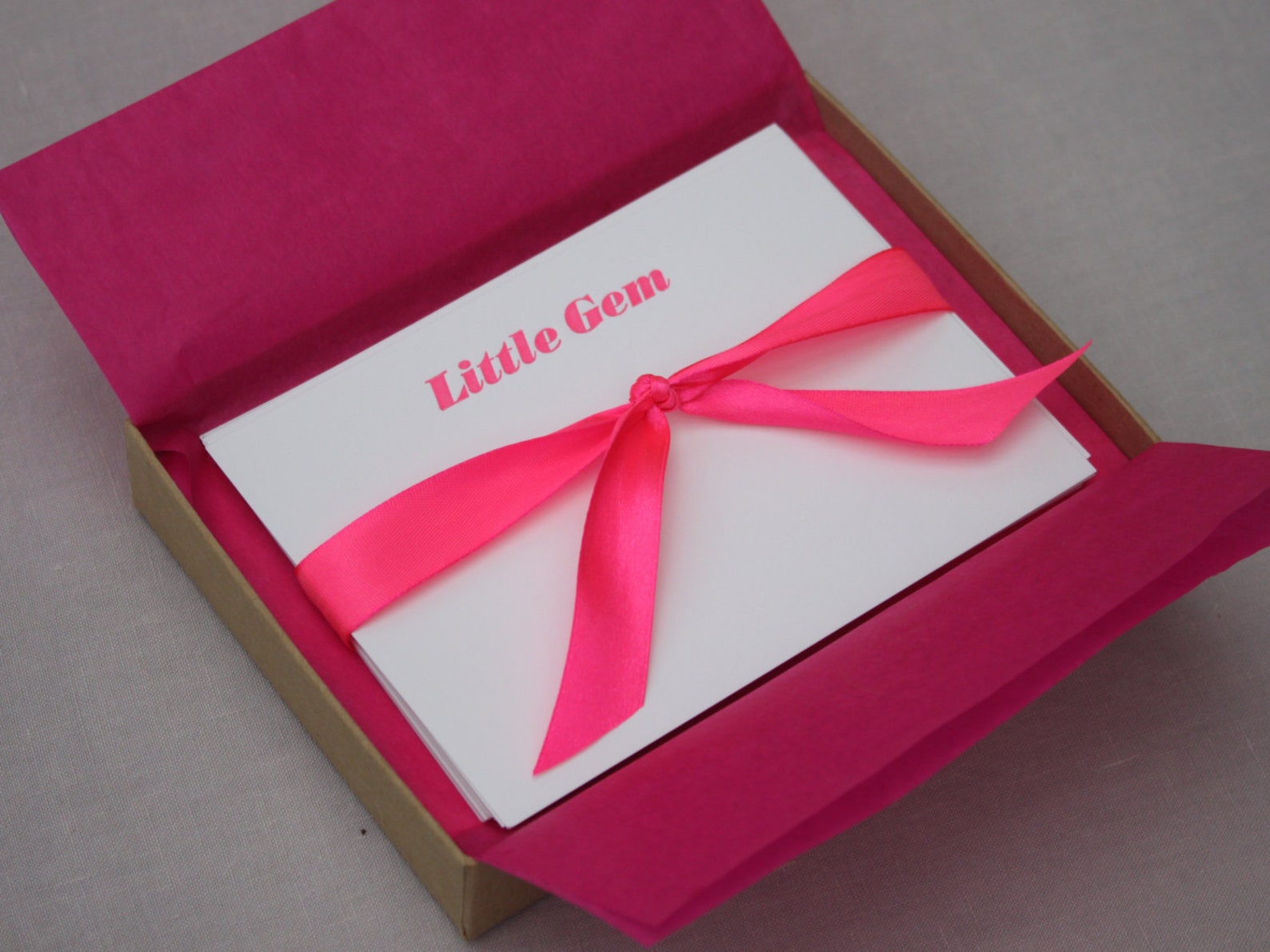 Fluorescent Personalised Note Cards - Letterpress Printed Neon Pink or ...