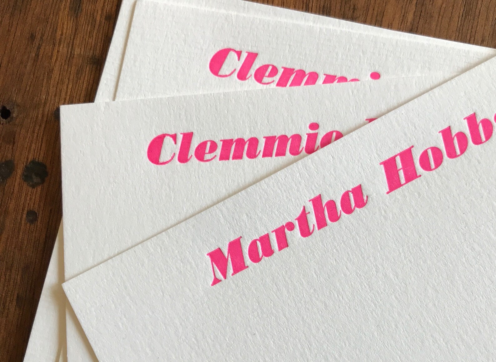 Fluorescent Personalised Note Cards - Letterpress Printed Neon Pink or ...