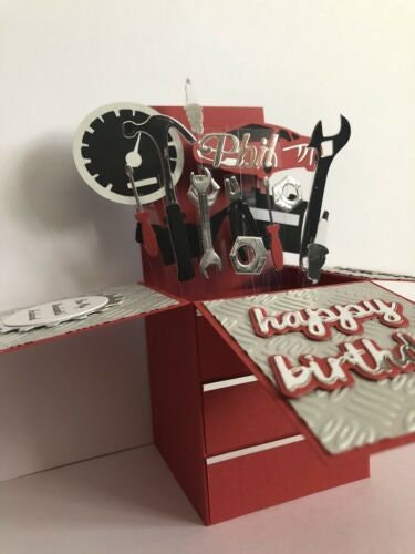 Mechanic Birthday Box Card Mens Husband Boyfriend Cars Toolbox Handmade ...