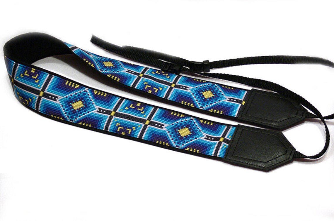 Monogram Camera Strap. Personalized Blue Ethnic Camera Strap. DSLR ...