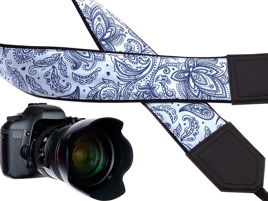 Intepro Camera Strap With Blue and White Ornaments. Abstract Flowers ...