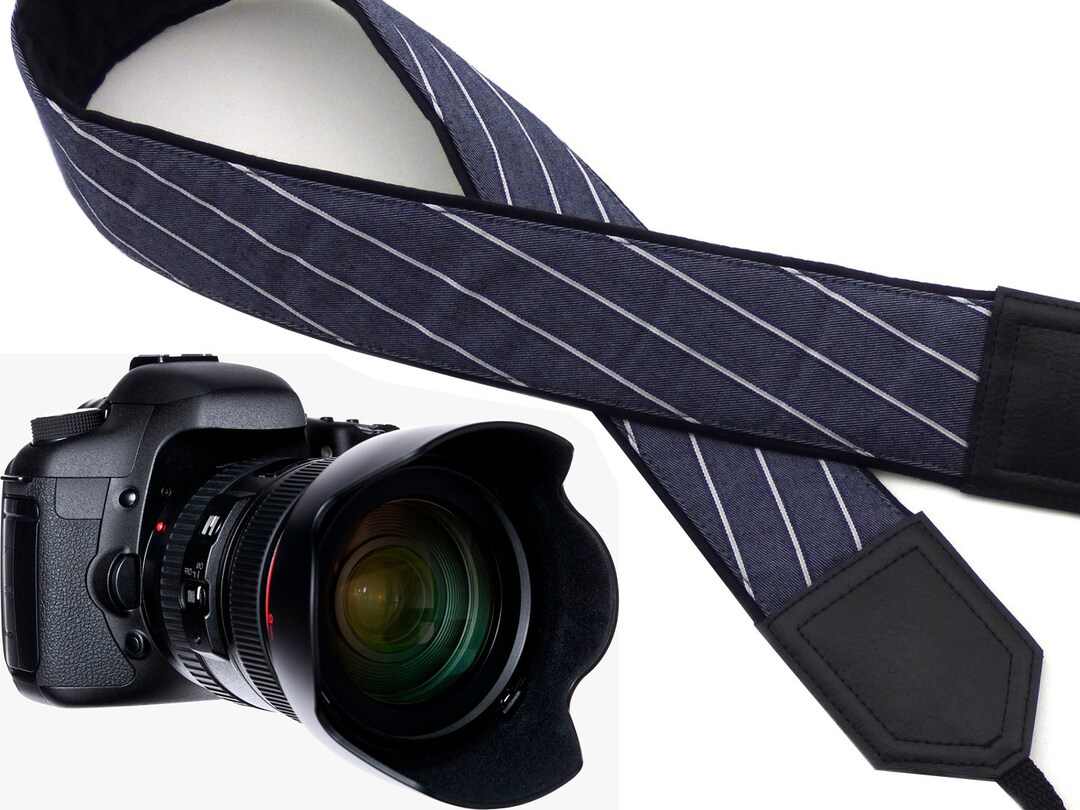 Denim Camera Strap With White Stripes. Blue DSLR Camera Strap. Photo ...
